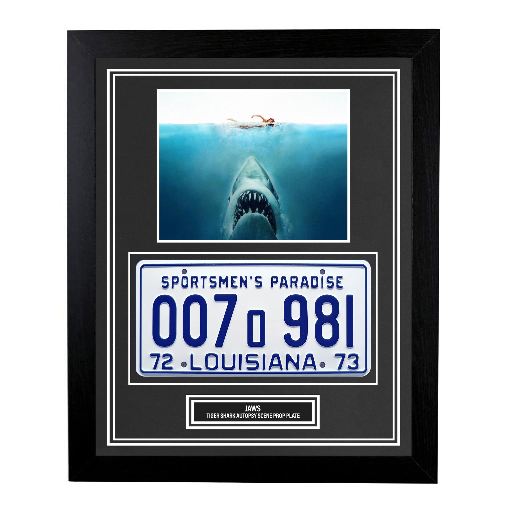 Jaws Custom Framed Tiger Shark Louisiana License Plate Prop Wall Displ ...