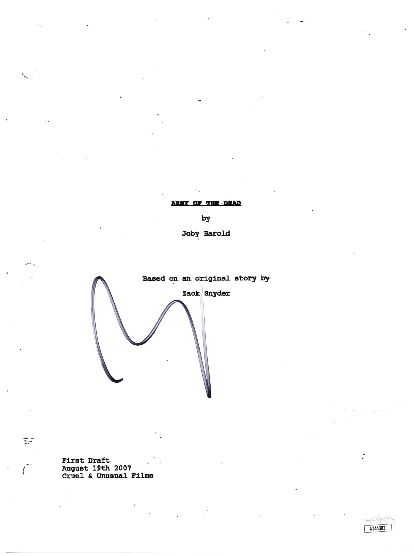Zack Snyder Signed Army of the Dead Movie Script Cover Autographed JSA ...