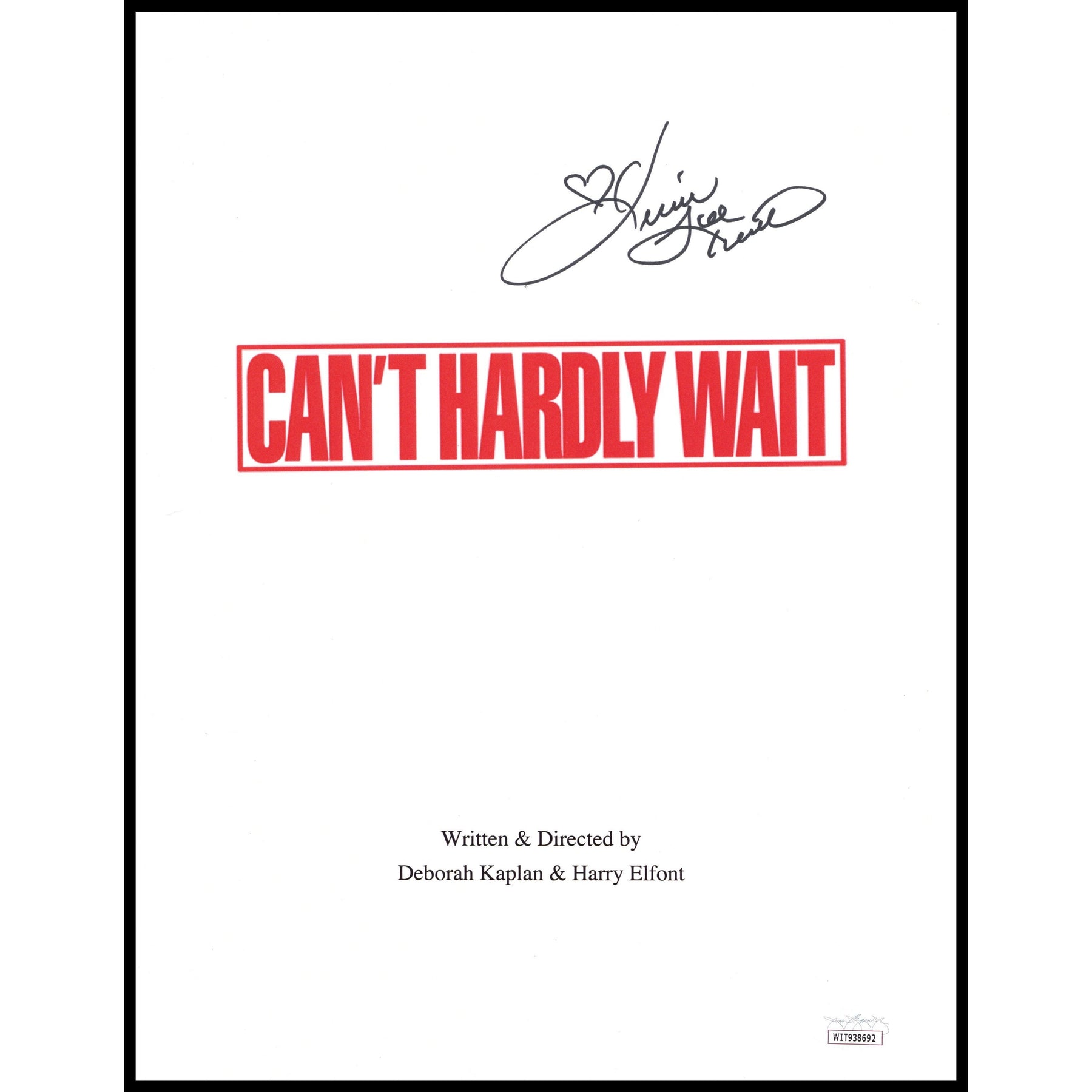 Jennifer Love Hewitt Signed Movie Script Cover Can't Hardly Wait Autog ...